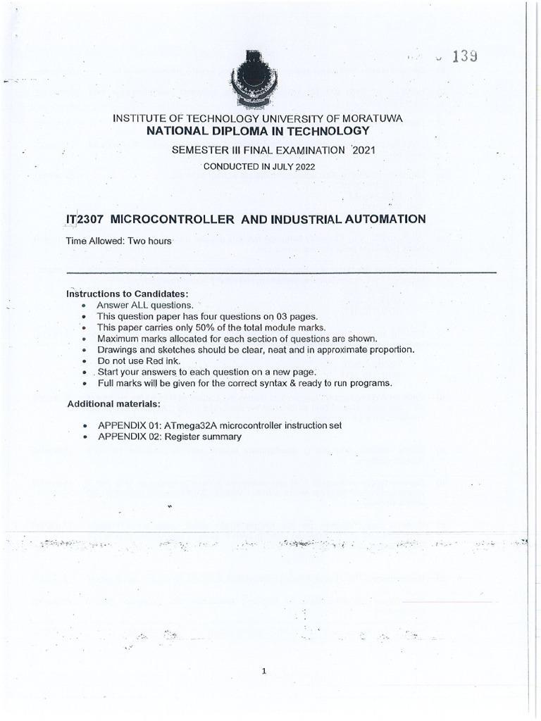 It 2307 Microcontrollers and Industrial Automation | PDF