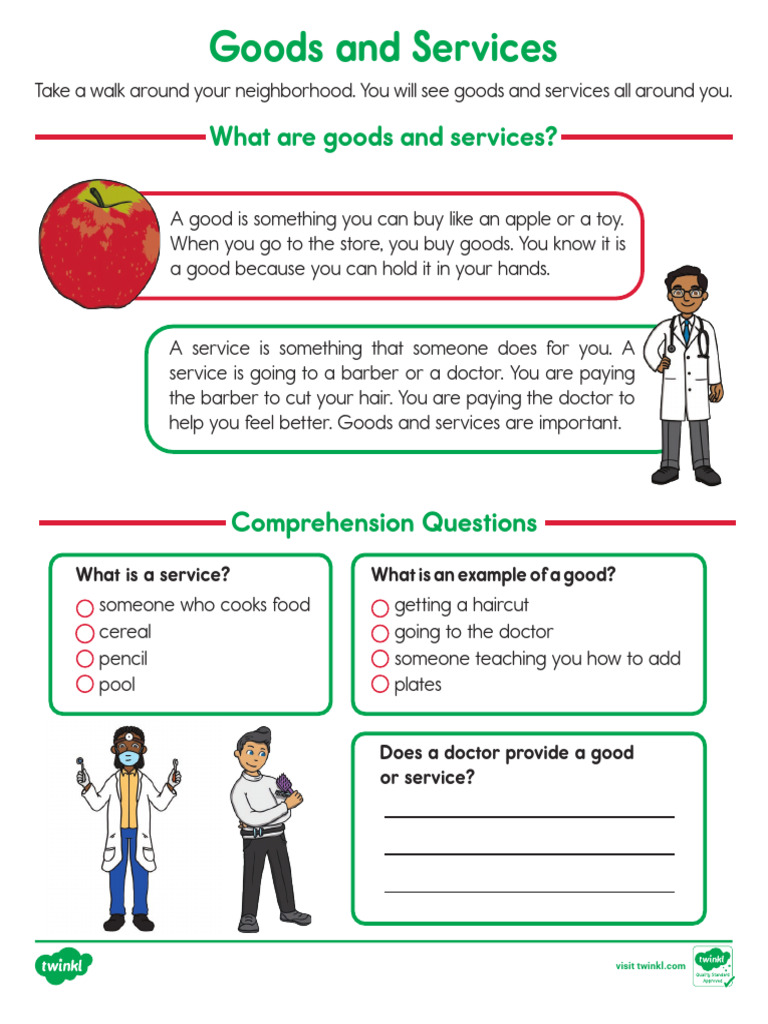 First Grade Reading Comprehension Goods and Services Activity Color | PDF