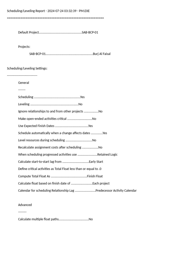 A Sample Schedule Log Report Produced By Primavera P6 | PDF