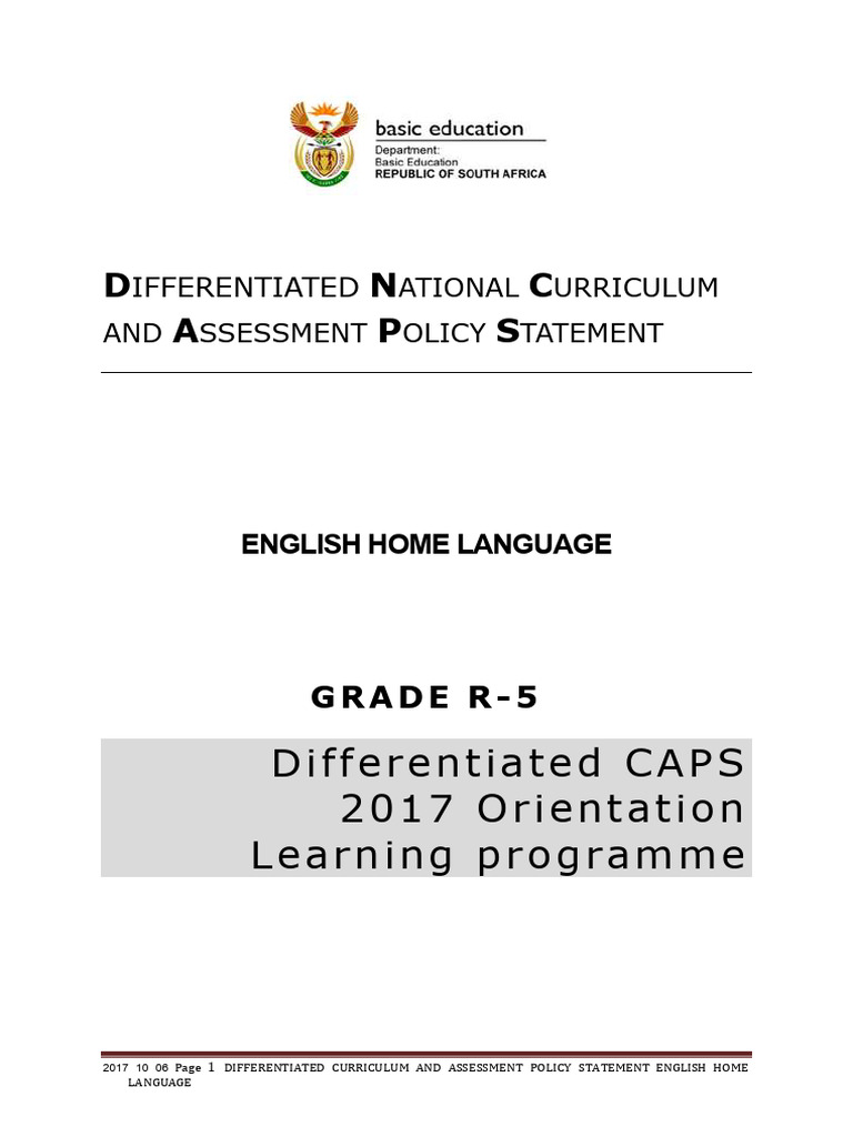 Differentiated English Home Language CAPS | PDF | Reading Comprehension ...
