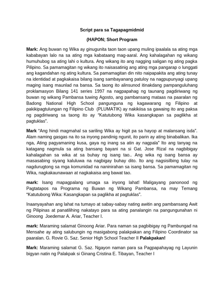 Script para Sa Tagapagmidmid | PDF