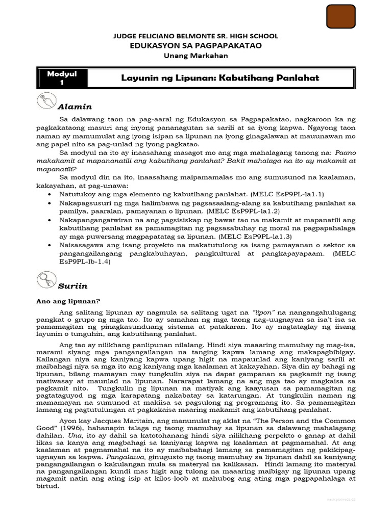 Esp 9 Module 1 | PDF