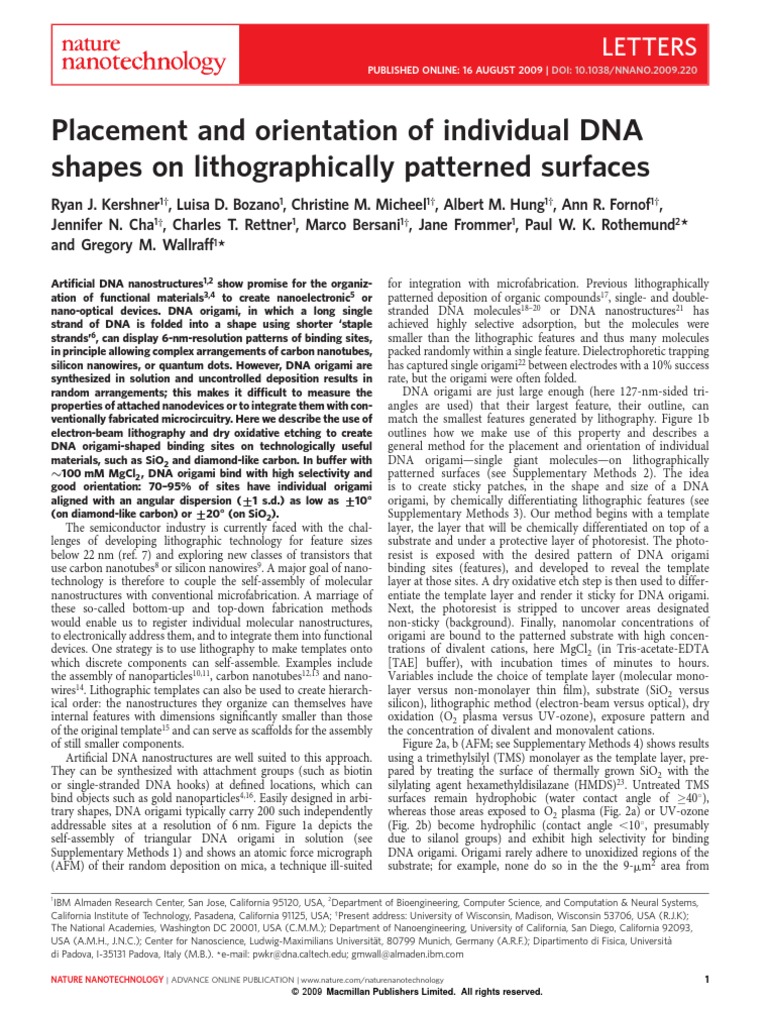 Ryan J. Kershner Et Al - Placement and Orientation of Individual DNA ...