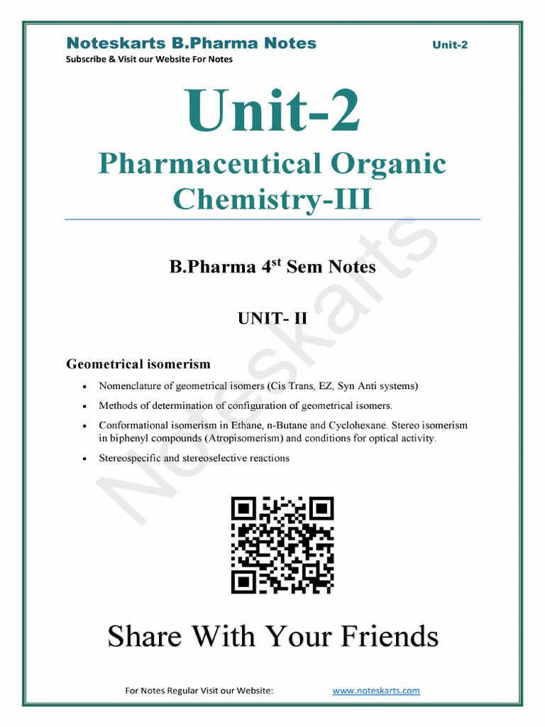 UNIT 2 B.pharma 4th Sem Pharmaceutical Organic Chemistry by Noteskarts ...