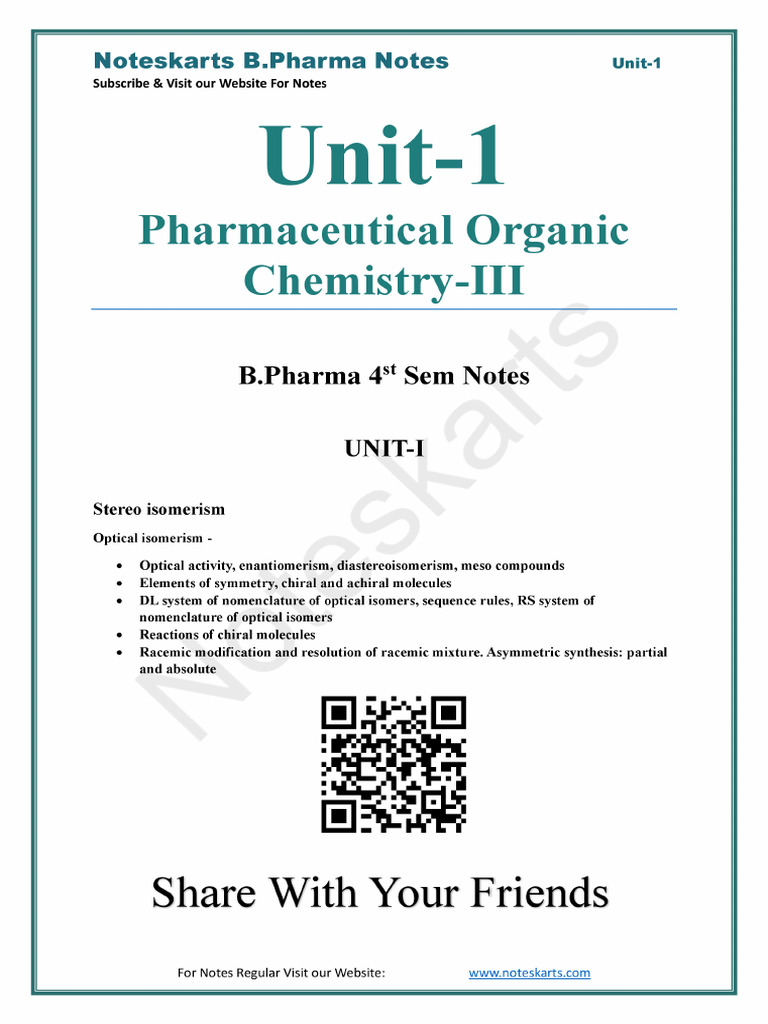 UNIT 1 B.pharma 4th Sem Organic Chemistry by Noteskarts | PDF