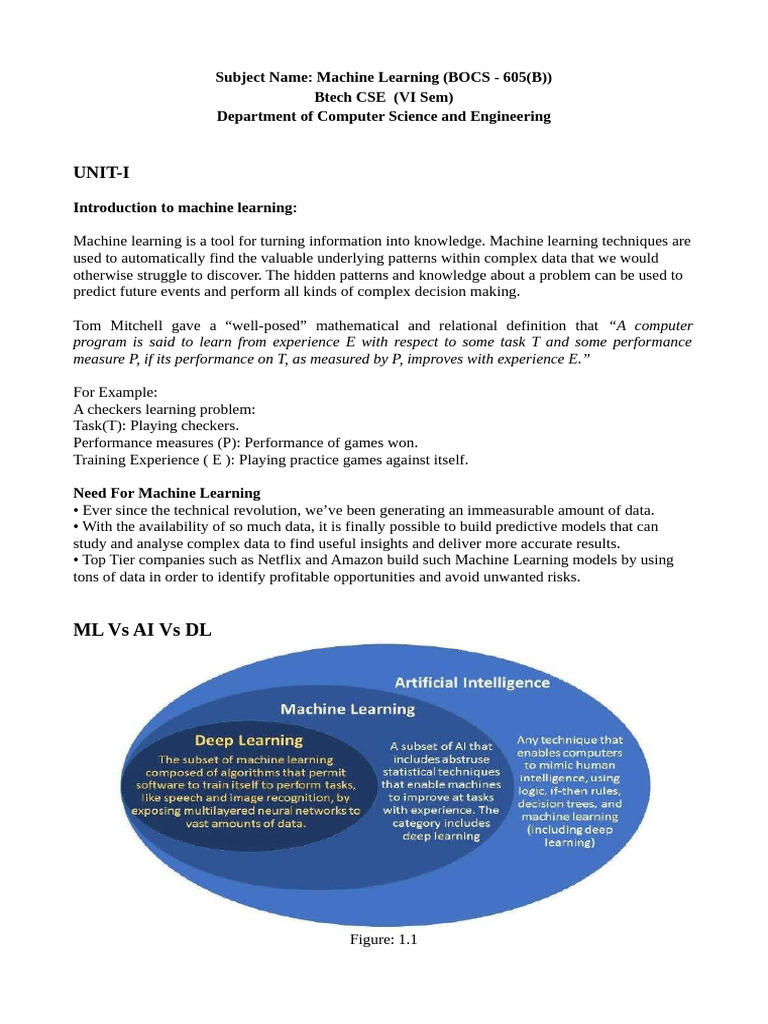 ML Notes Unit 1 | PDF
