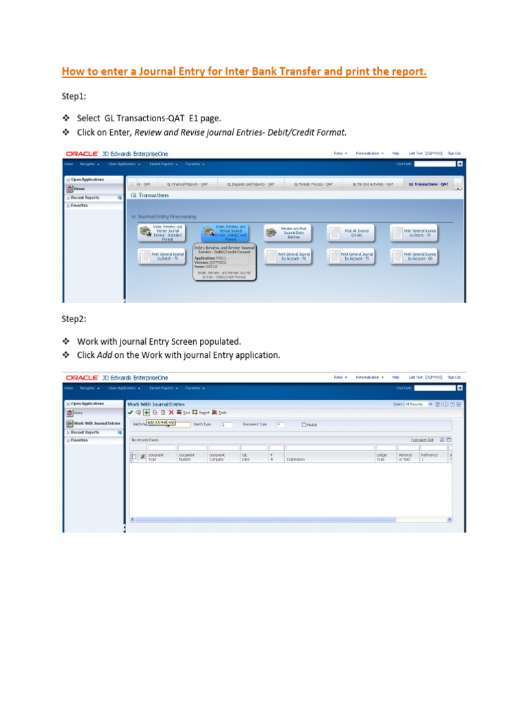 How To Enter A Journal Entry For Inter Bank Transfer | PDF