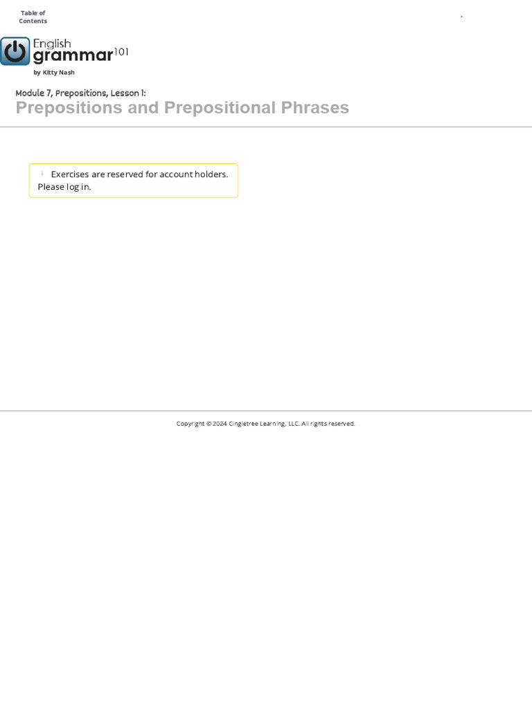 English Grammar 101 - Prepositions, Lesson 1 - Prepositions and Prepositional Phrases | PDF
