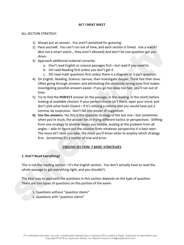 Act Cheat Sheet | PDF