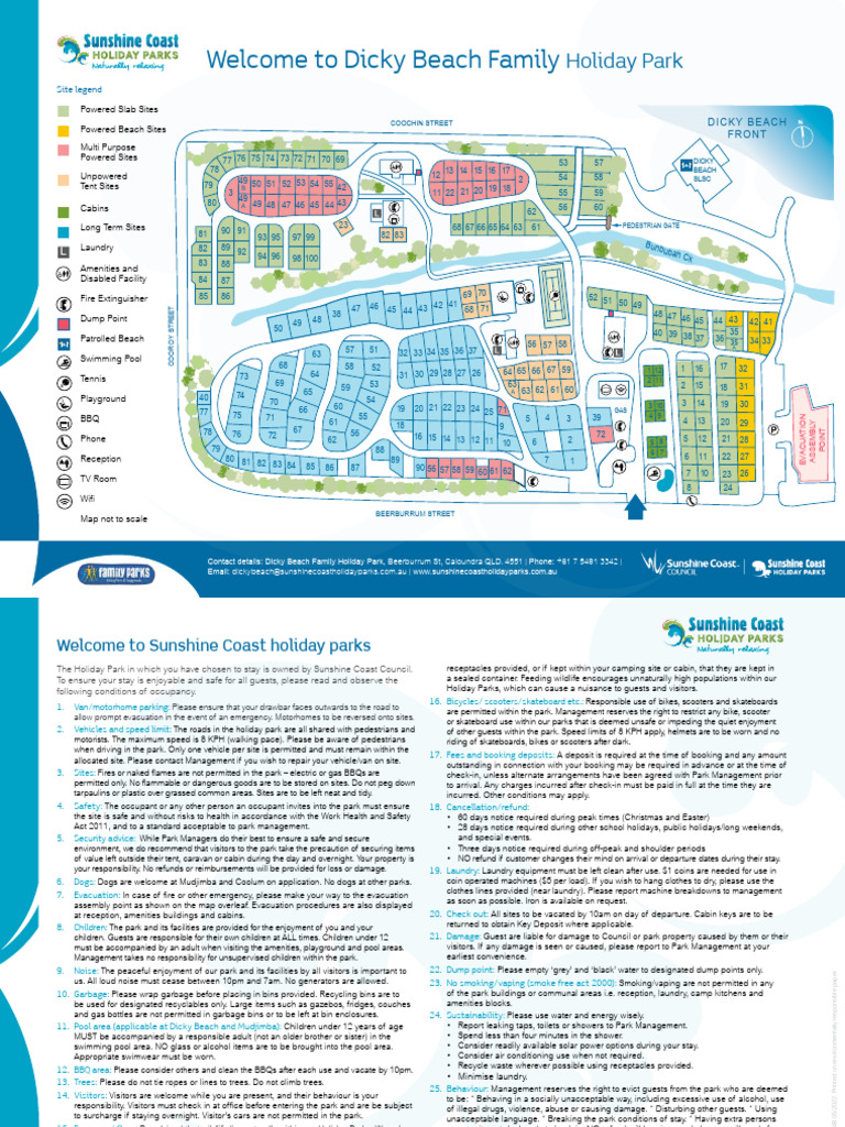 Dicky Beach Family Holiday Park Site Map and Rules | PDF
