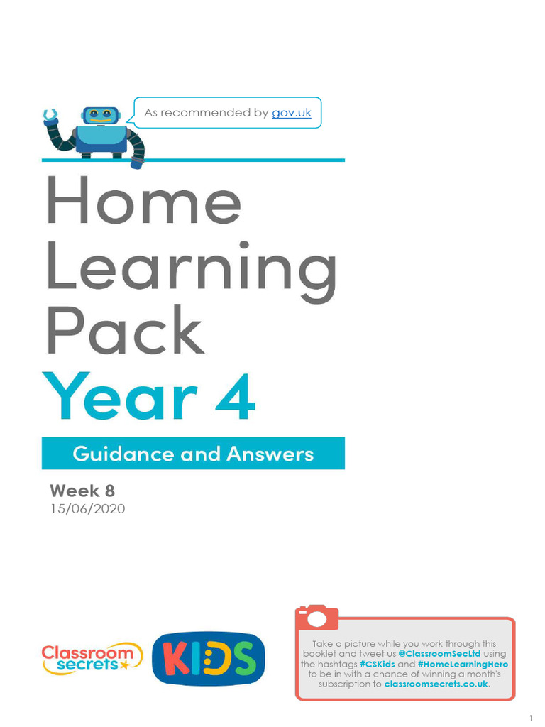 Year 4 Week 8 Home Learning Pack Guidance and Answers | PDF