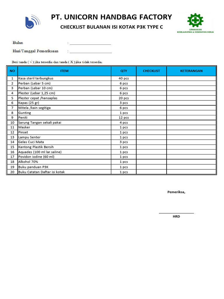 Checklist P3K - UHF | PDF