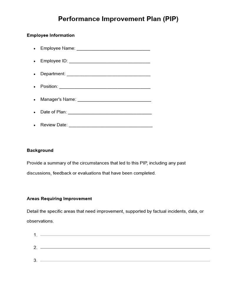 Performance Improvement Plan PDF Template | PDF