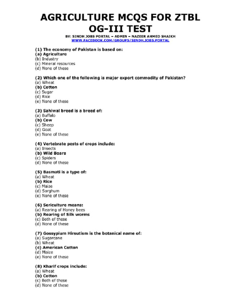 ZTBL Important Mcqs | PDF