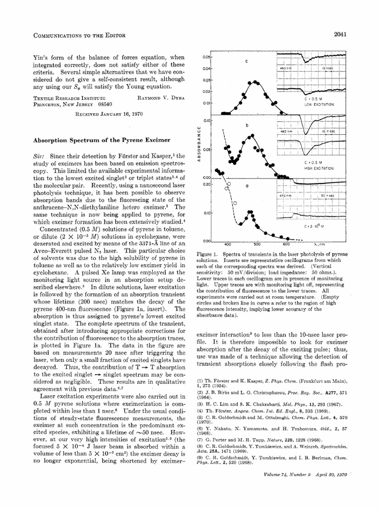 Goldschmidt Ottolenghi 2002 Absorption Spectrum of The Pyrene Excimer | PDF