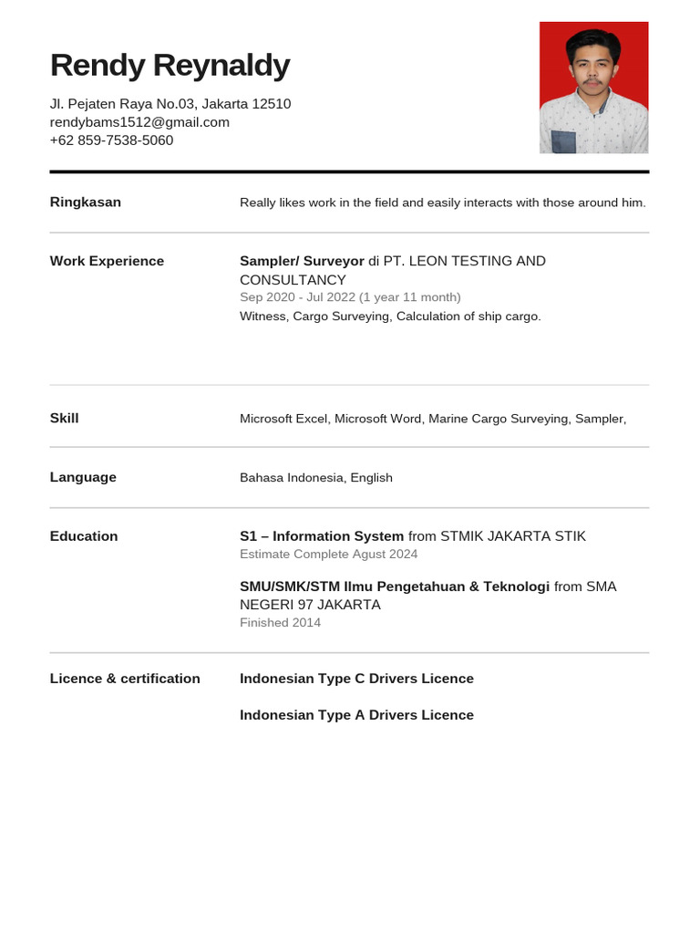 RENDY REYNALDY CV 2024-1 | PDF
