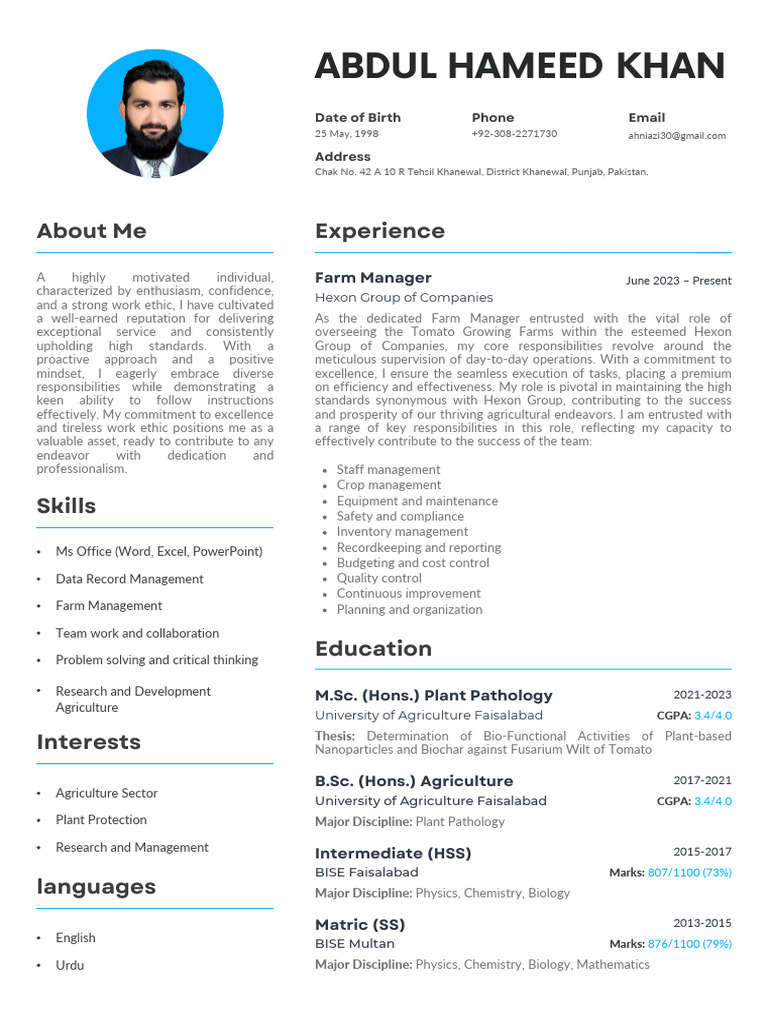 Abdul Hameed Khan CV Resume | PDF