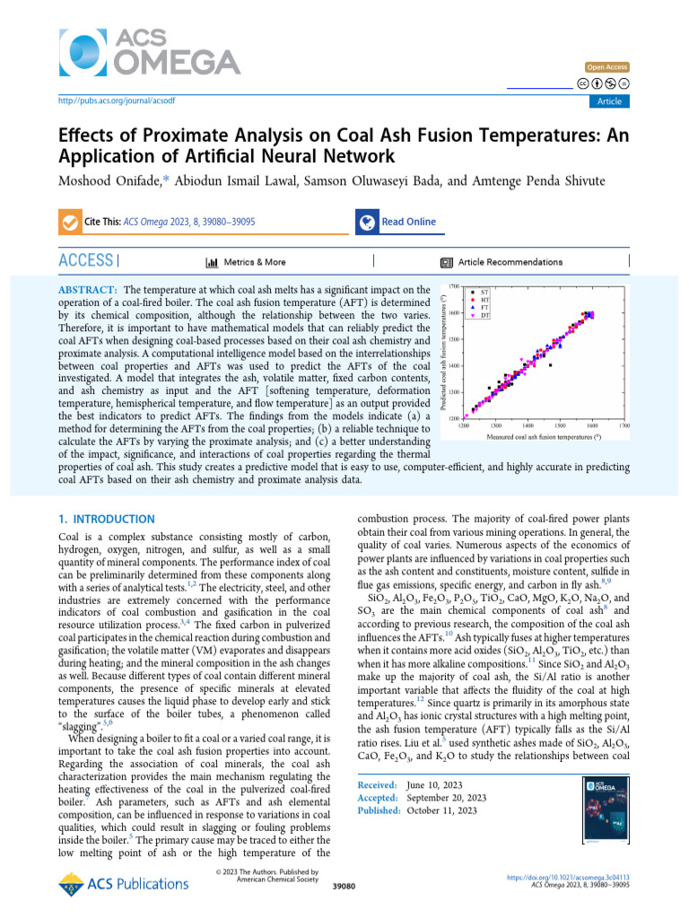 Onifade Et Al 2023 Effects of Proximate Analysis On Coal Ash Fusion Temperatures An Application ...