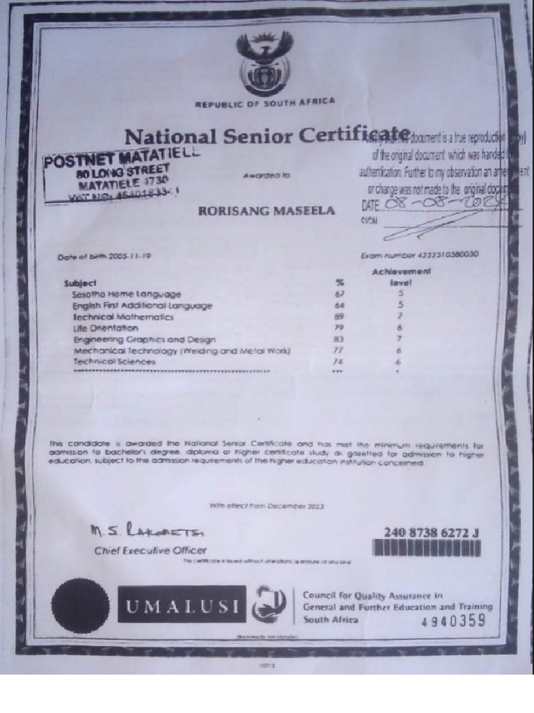 Metric Certificate | PDF