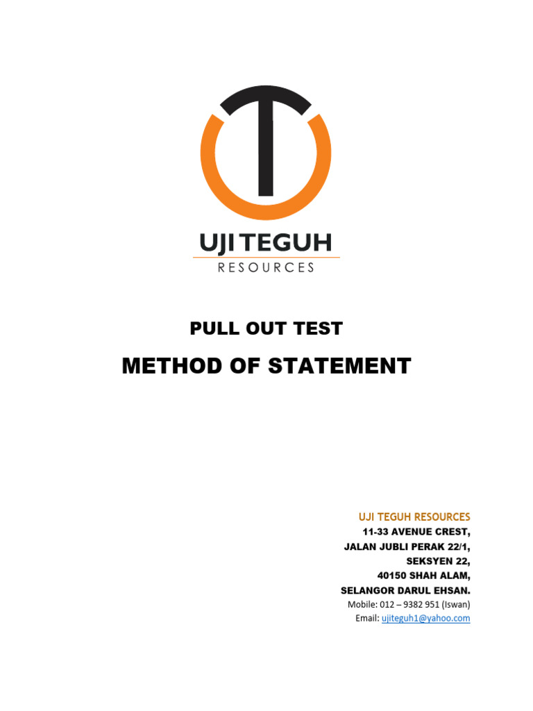 Method of Statement Pull Out Test Utr 23-24 | PDF | Calibration ...