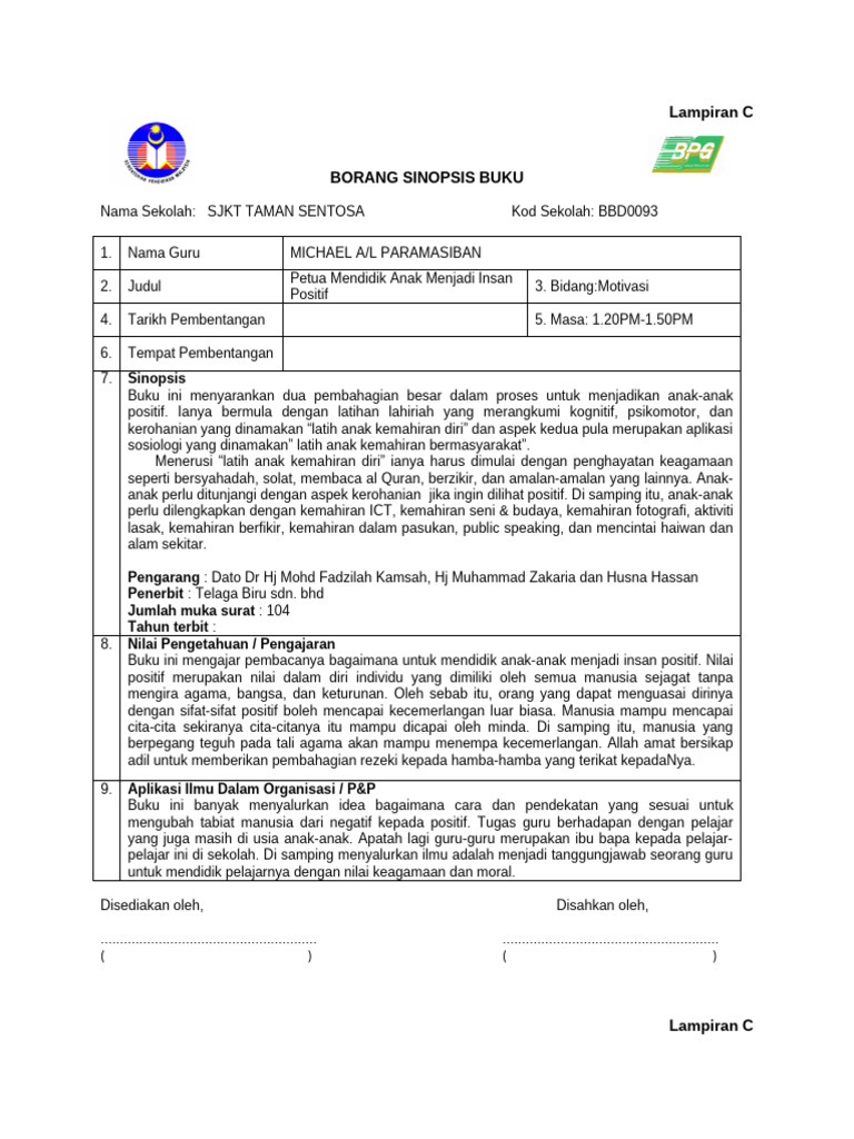 Sinopsis - Sekolah Buku 1 2023 | PDF