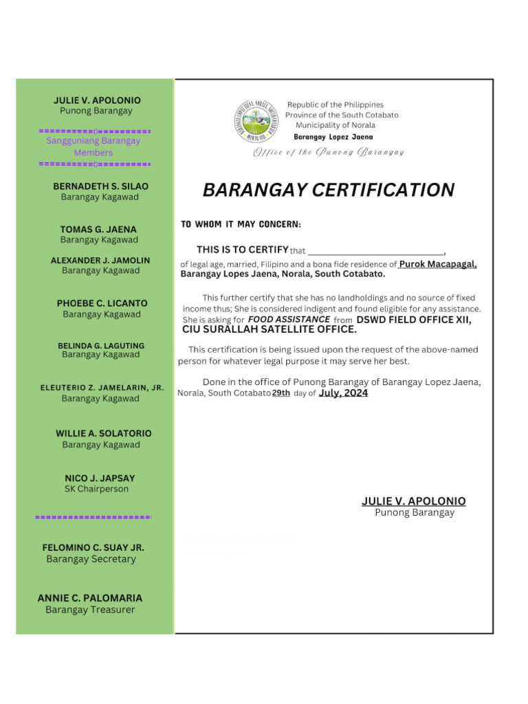 Brgy Cert. | PDF