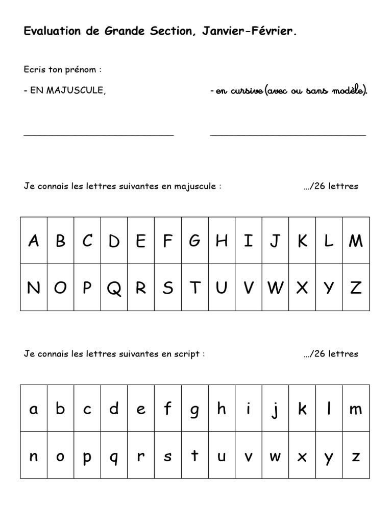 Evaluation de Grande Section Prénom Et Lettres | PDF