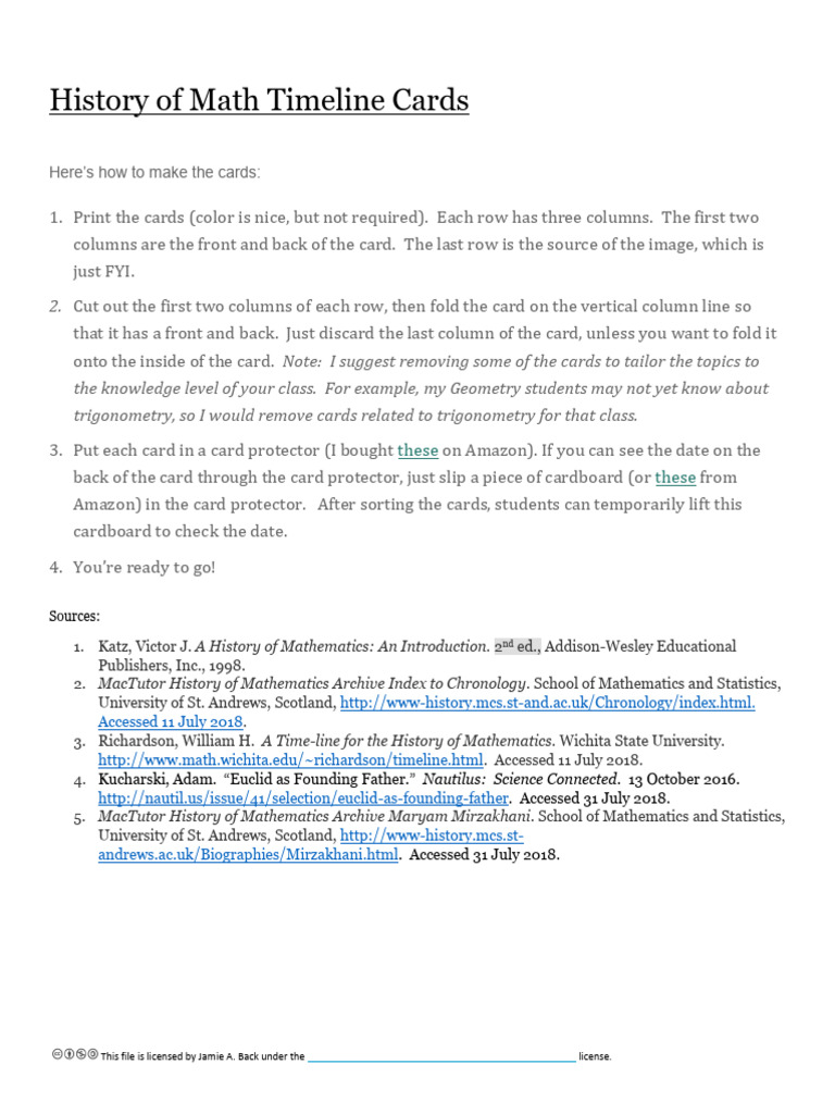 History of Math Timeline Cards Update April2 | PDF