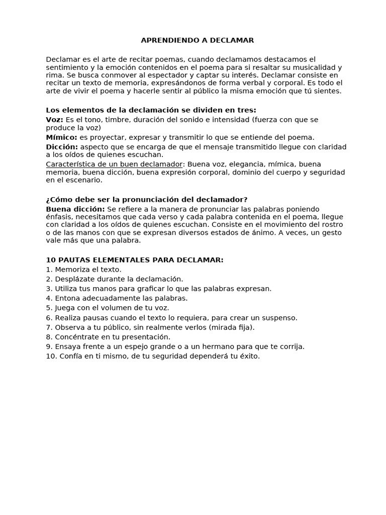 Aprendiendo A Declamar | PDF