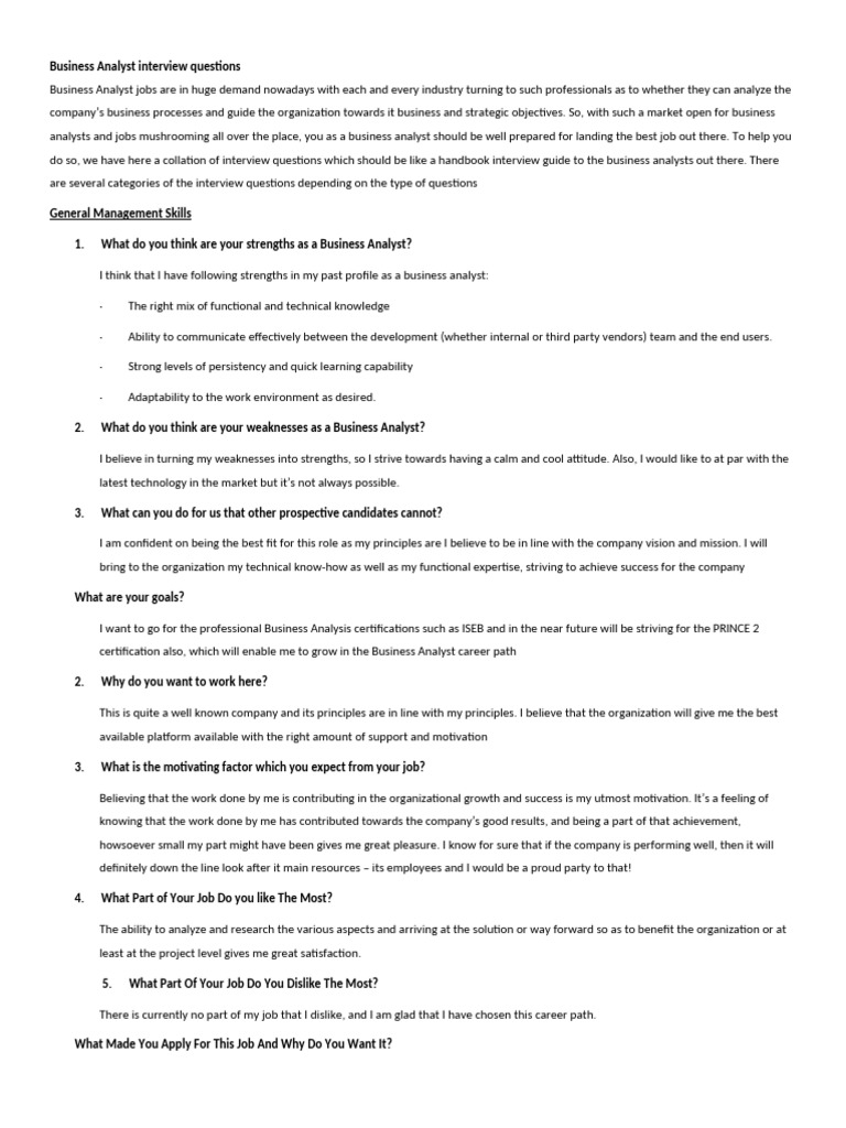 Interview Questions BA - Set | PDF