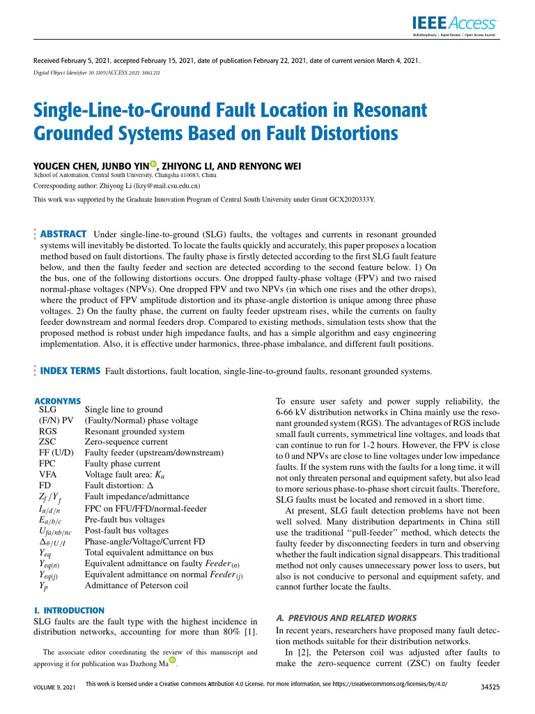 Single-Line-To-Ground Fault Location in Resonant Grounded Systems Based on Fault Distortions | PDF