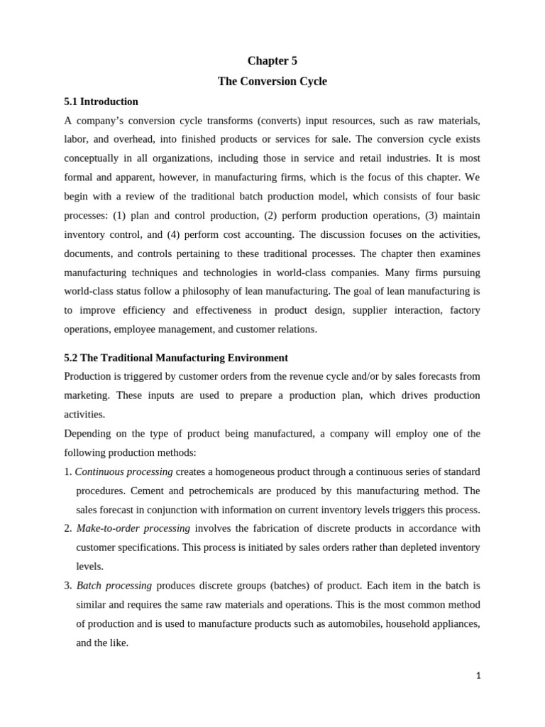 Chapter Five - The Conversion Cycle | PDF