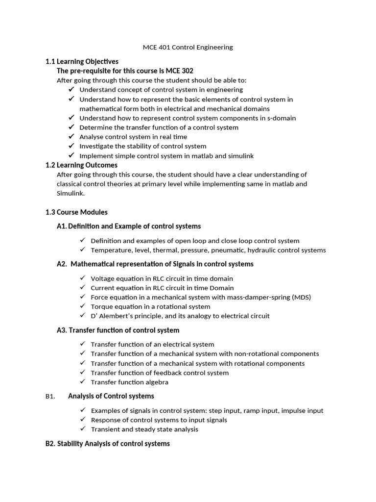 MCE 401 Curriculum | PDF