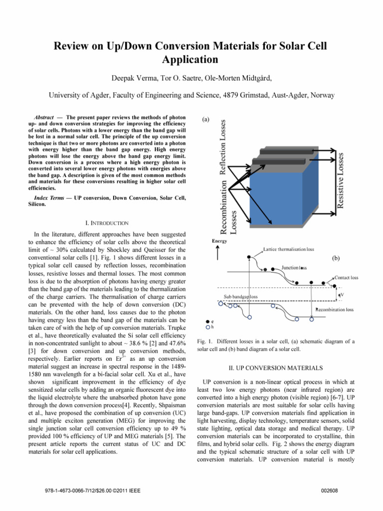 Review On U Pldown Conversion Materials For Solar Cell | PDF