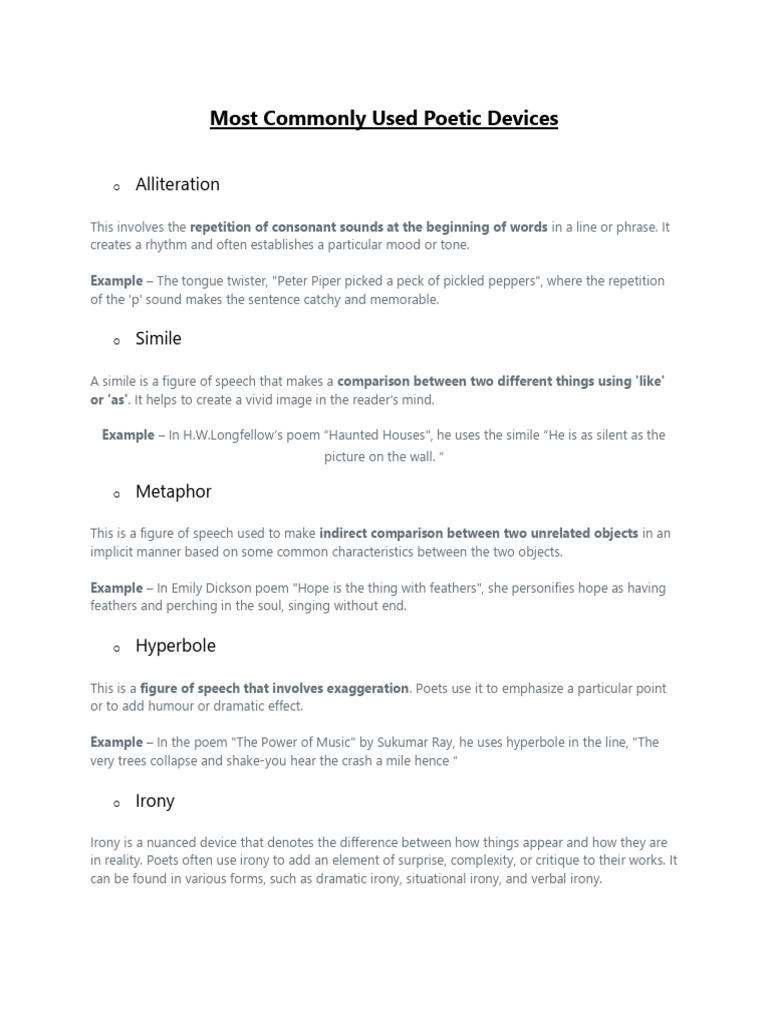 Poetic Devices (Class IX) | PDF | Poetry