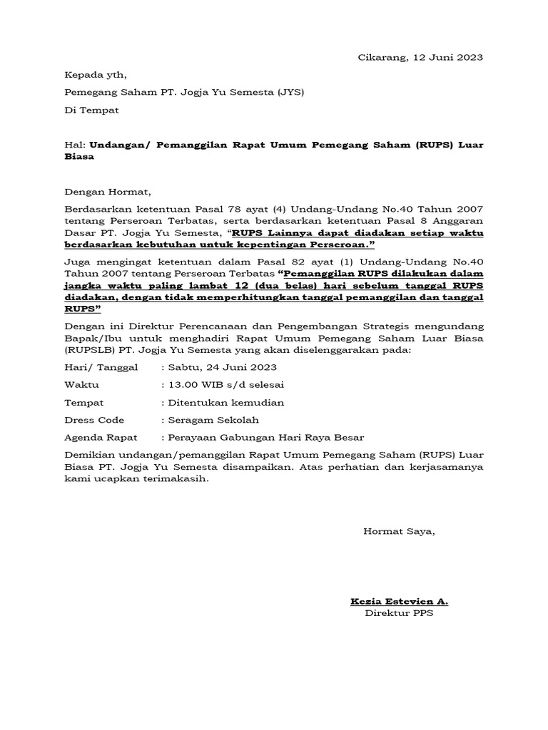 Undangan Rups LB - PT Jys | PDF