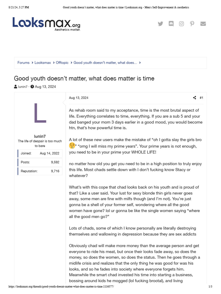 Good Youth Doesn't Matter, What Does Matter Is Time - Looksmax - Org ...