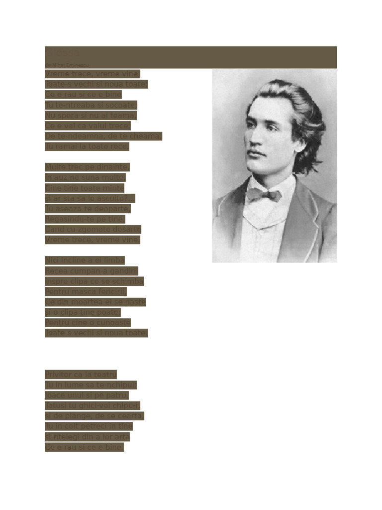Glossa: de Mihai Eminescu | PDF