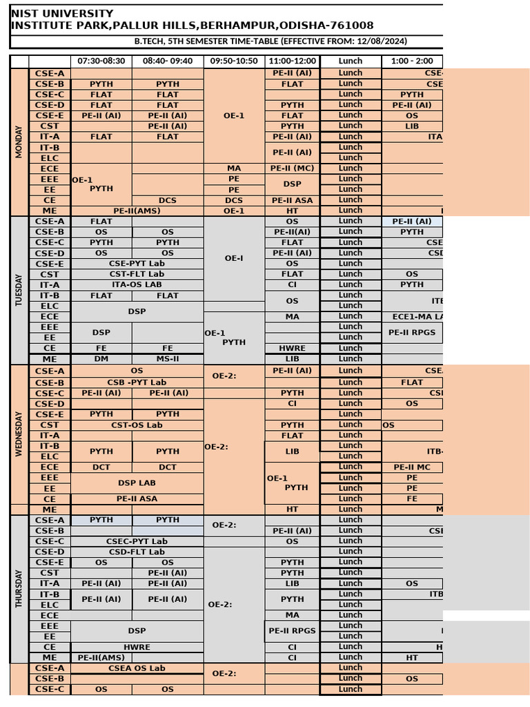 5TH Semester 2022 TimeTable V1.3 | PDF
