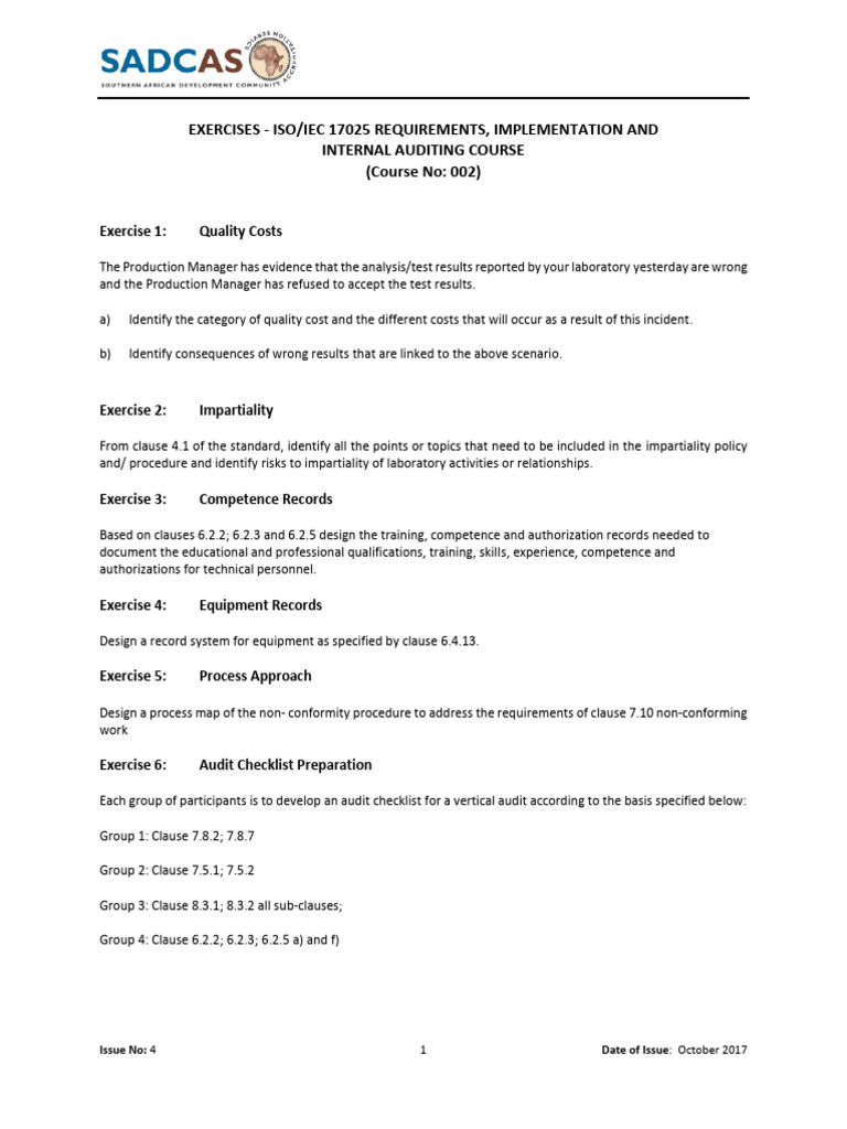 A) ISO IEC 17025 2017 Exercise 1 To 8 | PDF