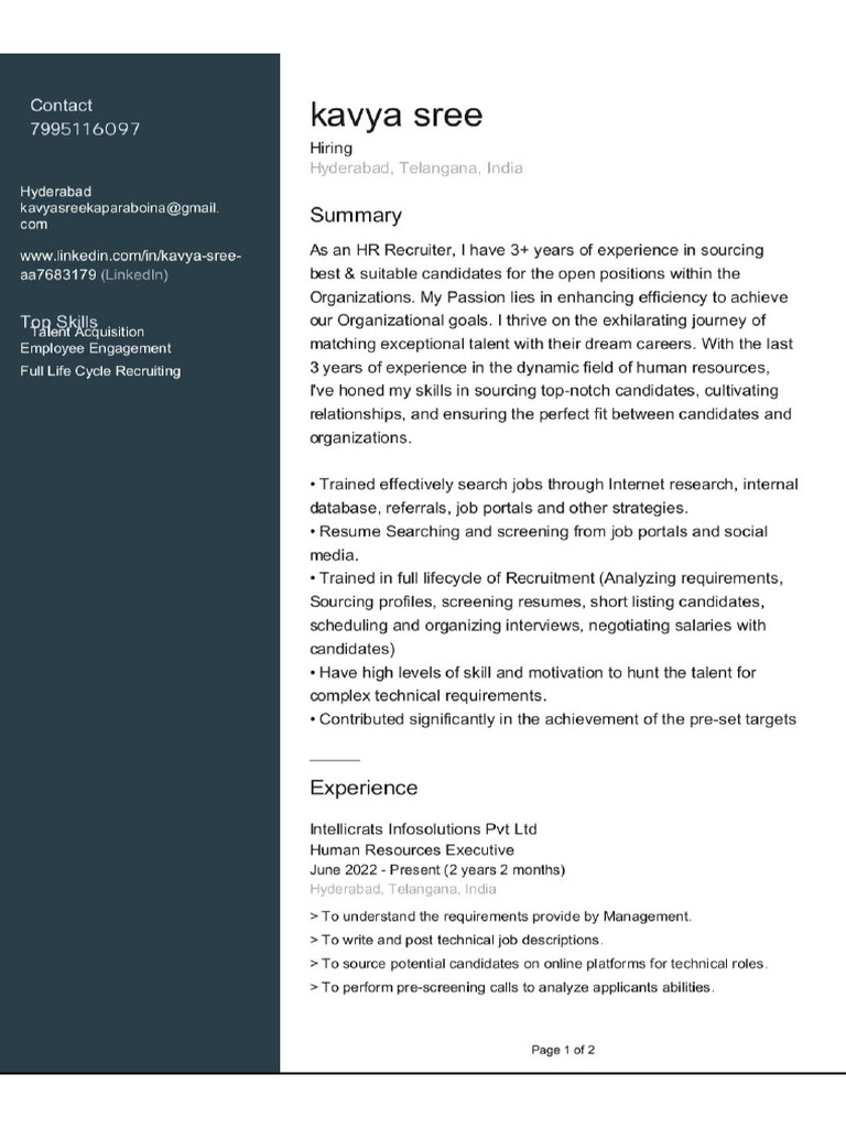 Kavya HR Resume | PDF