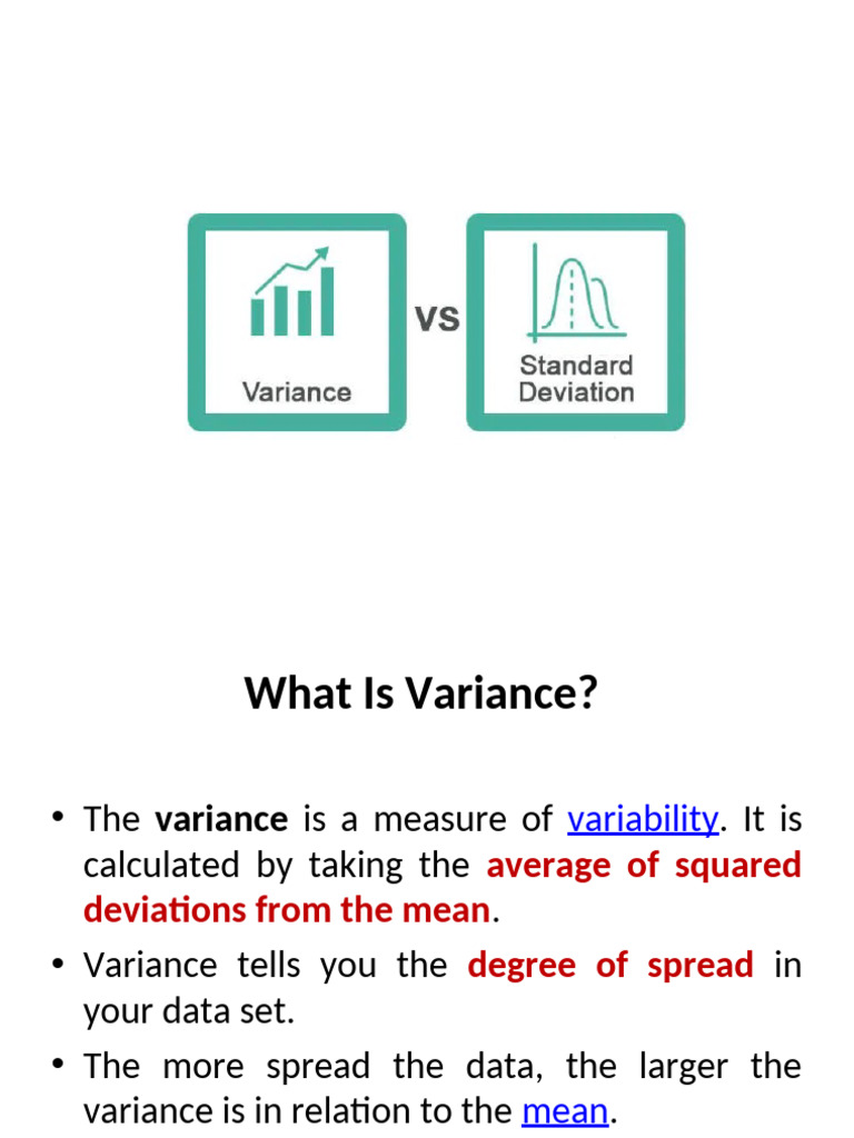 Variance StdDev | PDF | Variance | Standard Deviation
