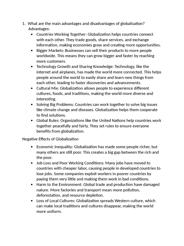 Advantages and Disadvantages of Globalisation | PDF