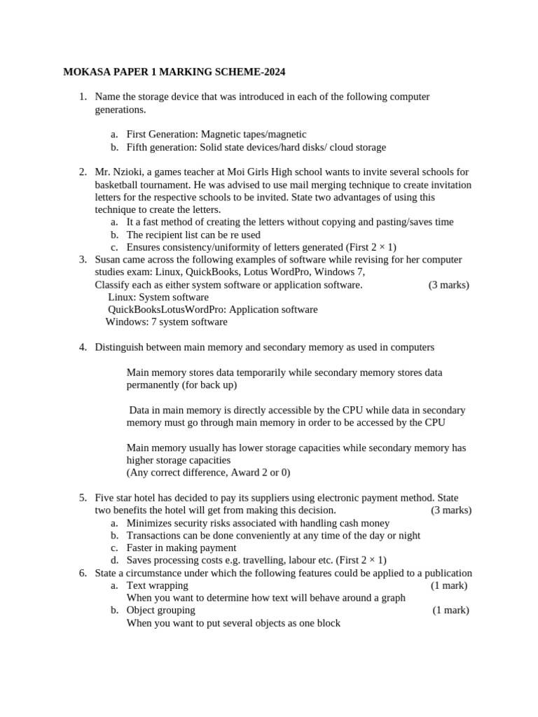 Computer Paper 1 MS | PDF