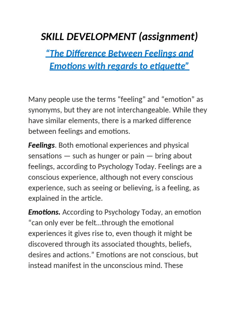 Skill Development, Feelings and Emotions and Etiquette. | PDF Skill Development, Feelings and Emotions and Etiquette. | PDF
