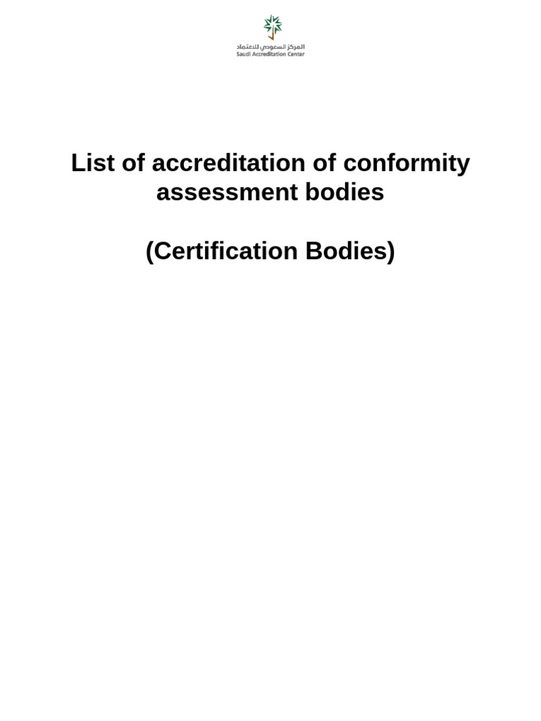 SAAC - List of Accreditation of Conformity Assessment Bodies | PDF