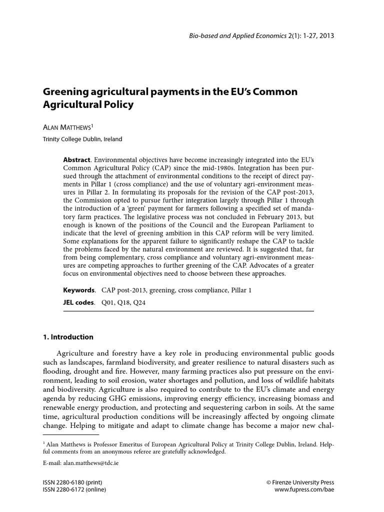 Greening Agricultural Payments in The EU | PDF