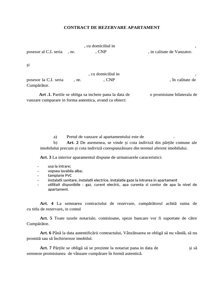 CONTRACT DE REZERVARE APARTAMENT | PDF