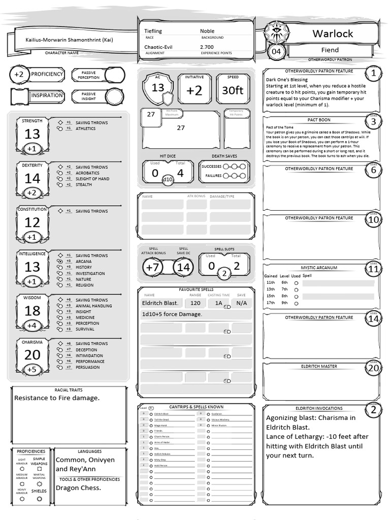 456029-Character - Sheet - WARLOCK - EDITABLE Rf3er | PDF