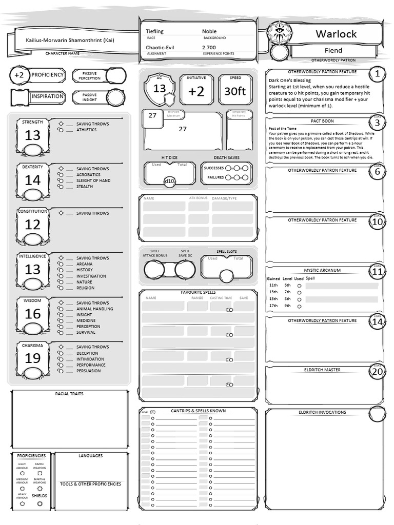 456029-Character Sheet WARLOCK EDITABLE | PDF